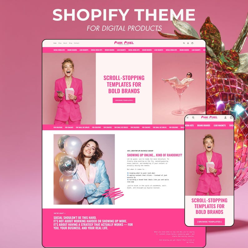 Pink Pixel Shopify Theme: Digital Product Sales, Coaching & Marketing ...
