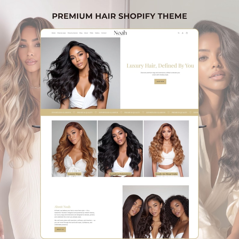 Elegant Shopify Theme: Luxury Hair Extensions & Wigs - Noah - Etsy