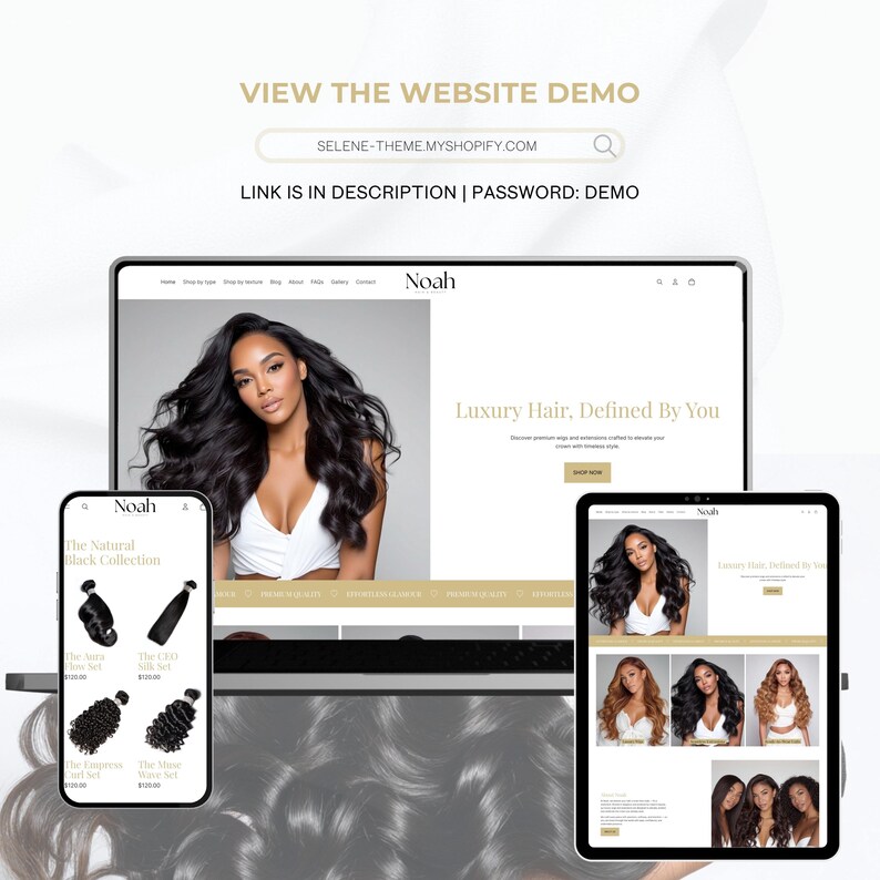 Elegant Shopify Theme: Luxury Hair Extensions & Wigs - Noah - Etsy