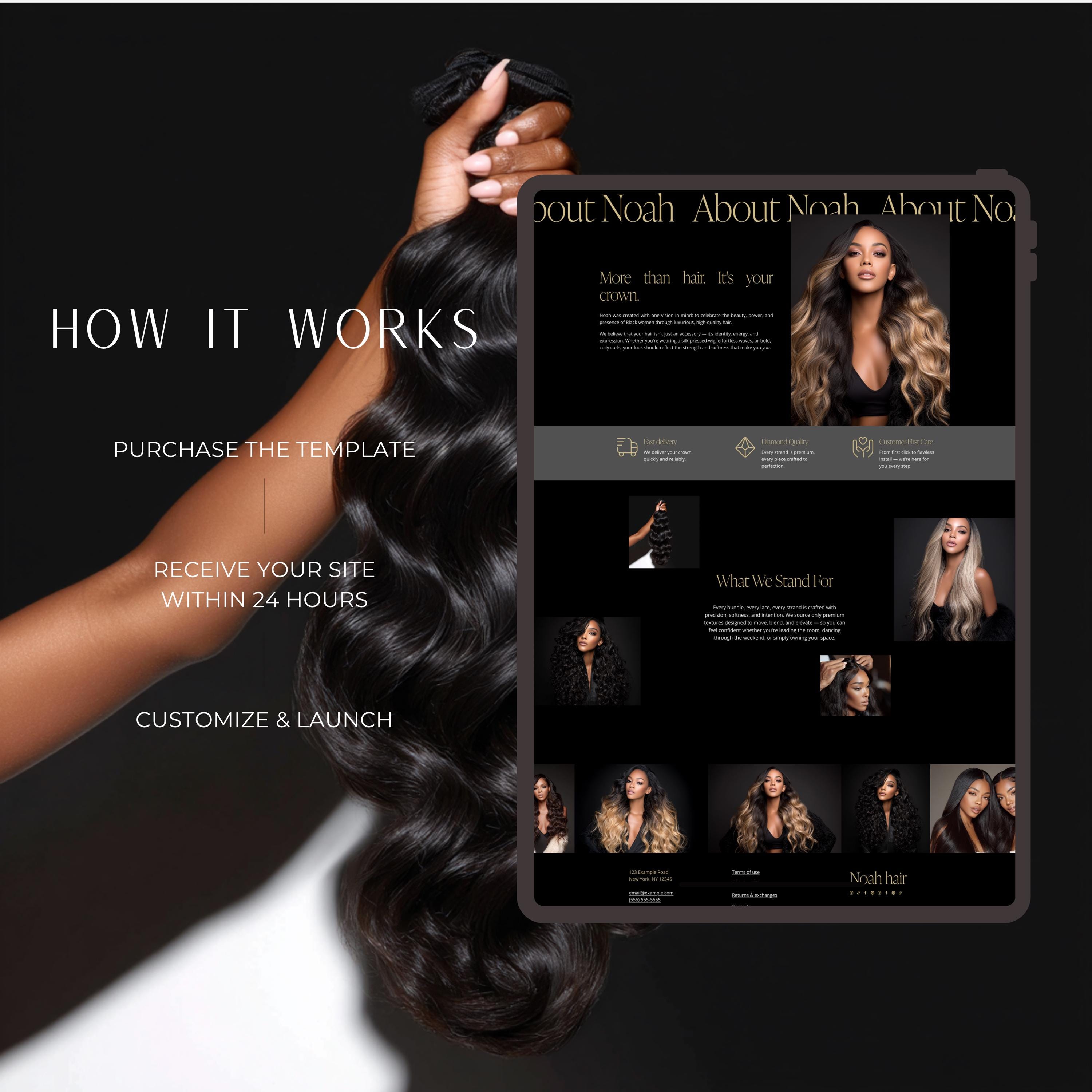 Luxury Hair Business Squarespace Template: Wig & Beauty Brand Website ...