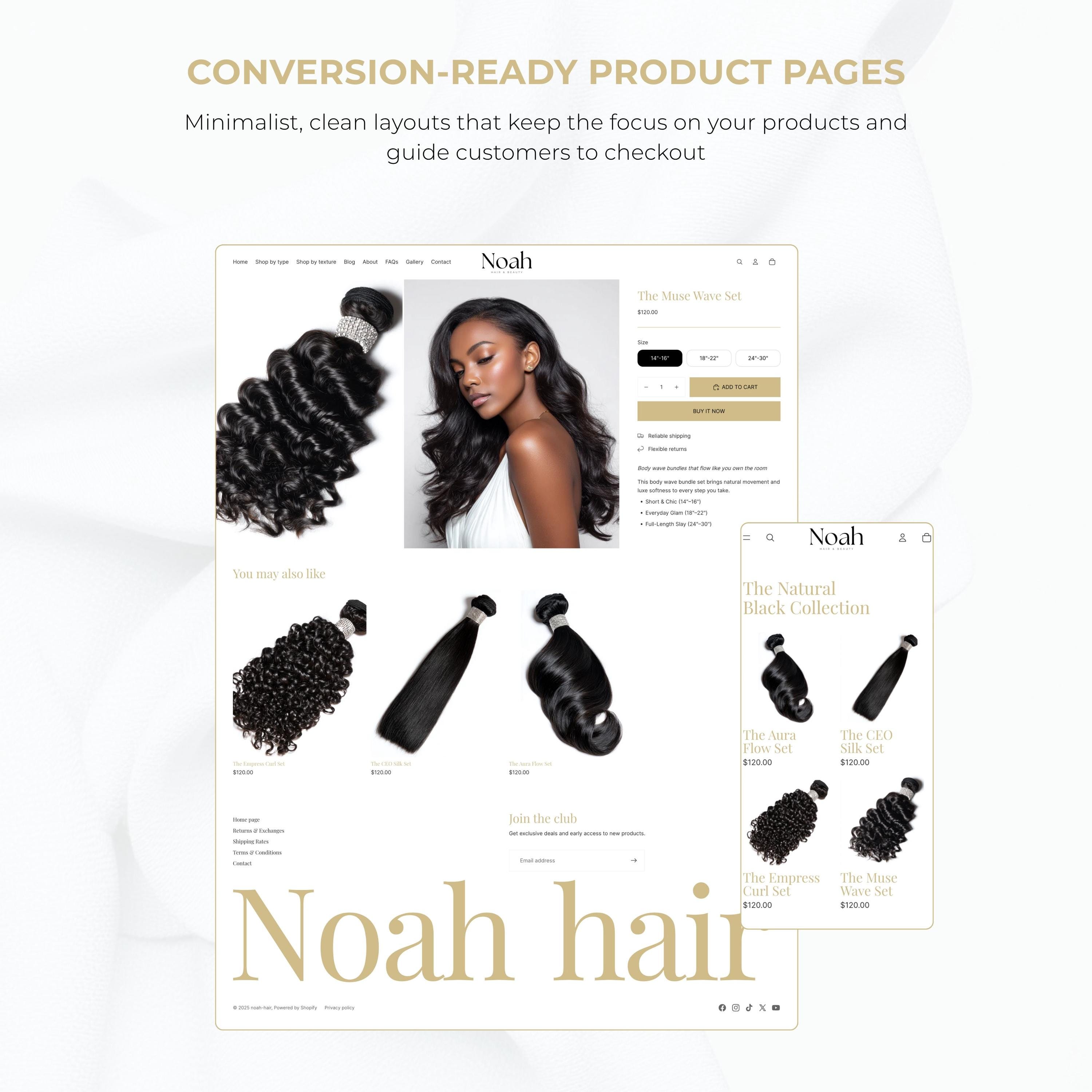 Elegant Shopify Theme: Luxury Hair Extensions & Wigs - Noah - Etsy