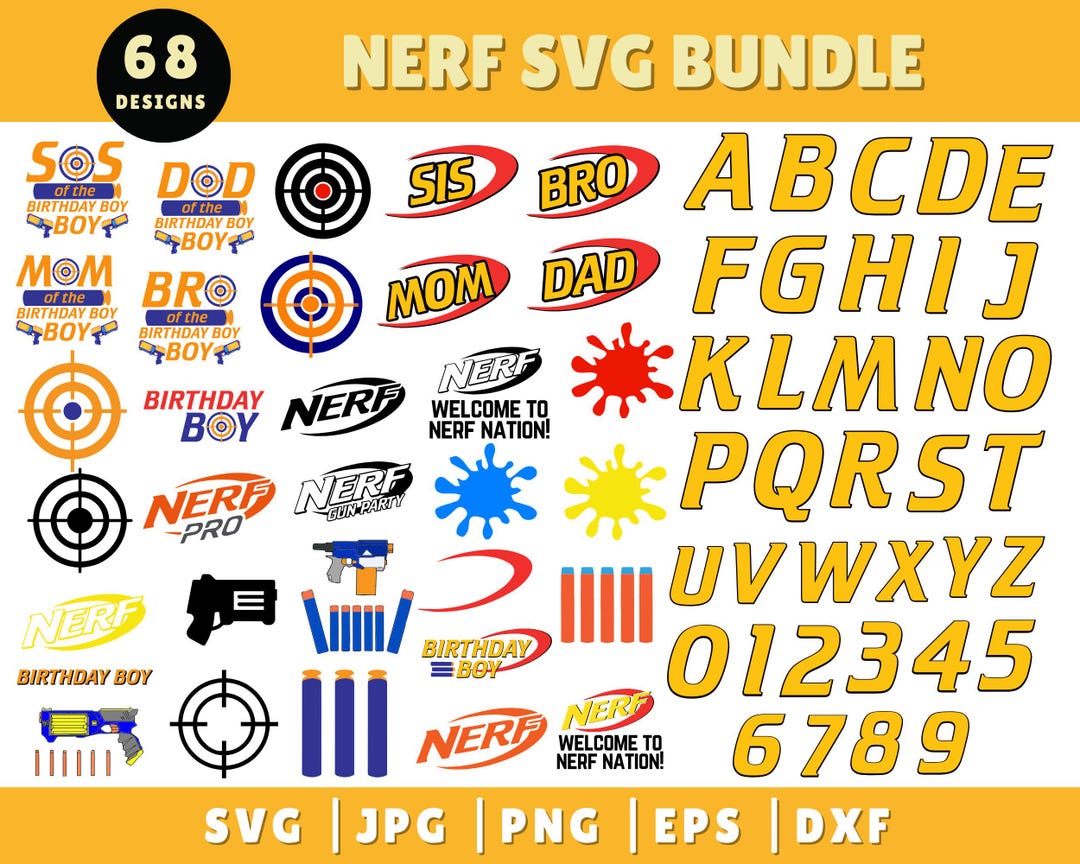 68 Nerf SVG Bundle, High Quality Nerf PNG, Birthday Svg, Shirt Design, Svg for Cricut, Instant ...