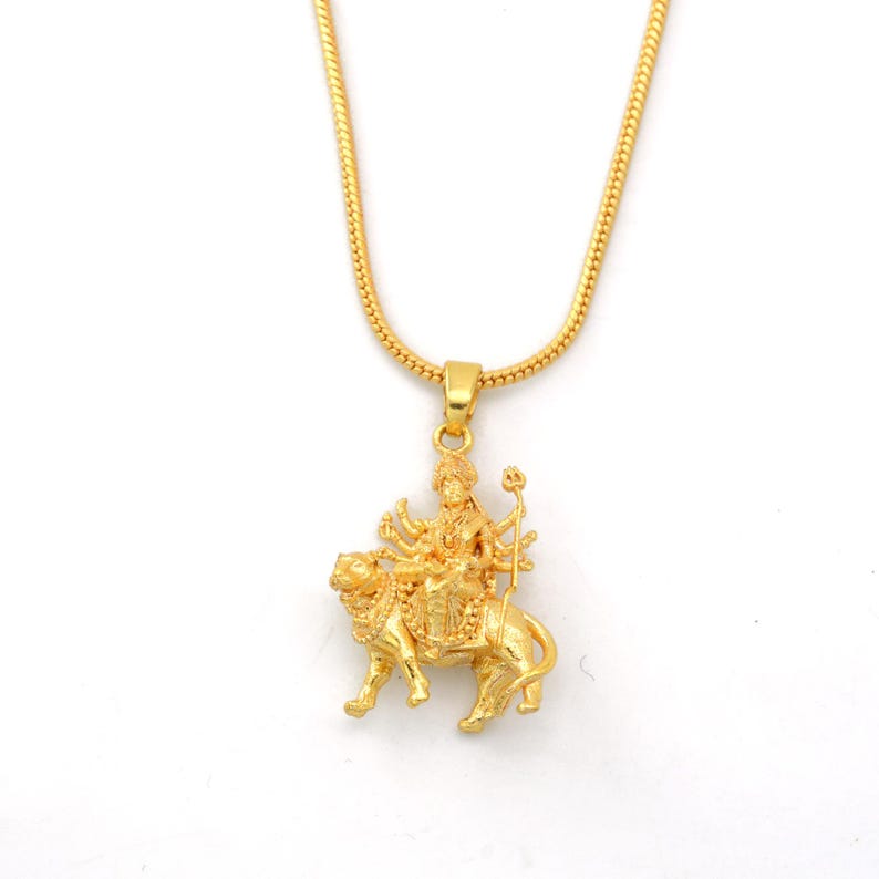 Gold Maa Durga Pendant | 18k Gold Hindu Goddess Necklace | Feminine ...