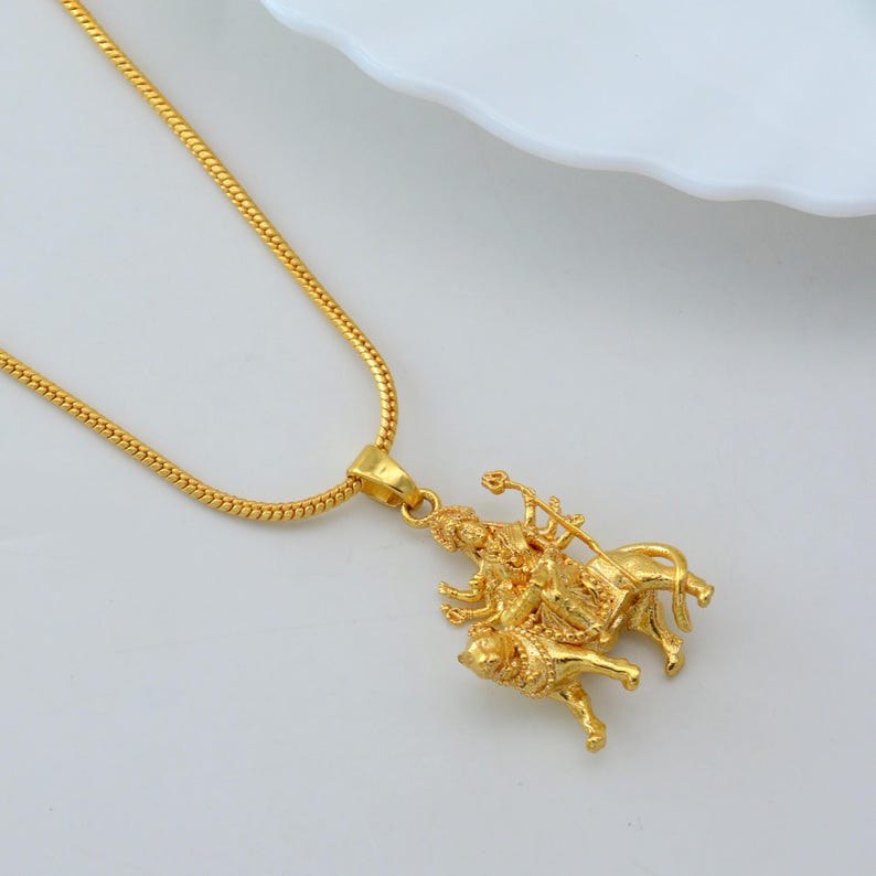 Gold Maa Durga Pendant | 18k Gold Hindu Goddess Necklace | Feminine ...