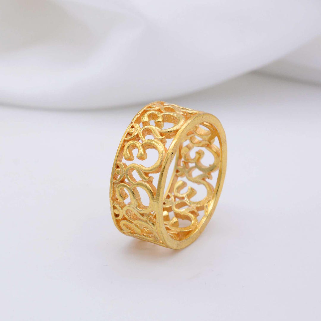 Om Symbol Band Ring, Gold Plated Spiritual Jewelry, Handmade Openwork ...