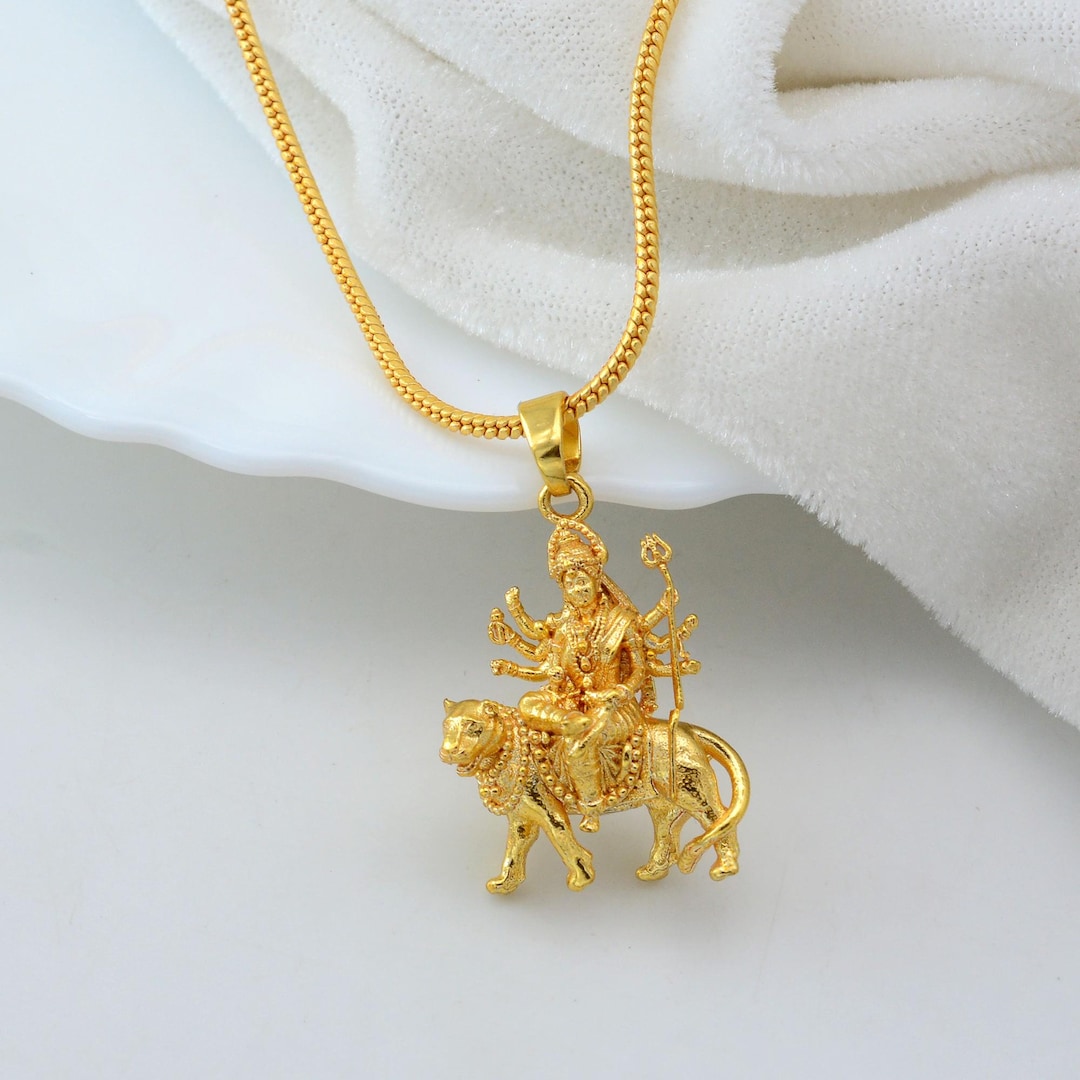 Gold Maa Durga Pendant | 18k Gold Hindu Goddess Necklace | Feminine ...