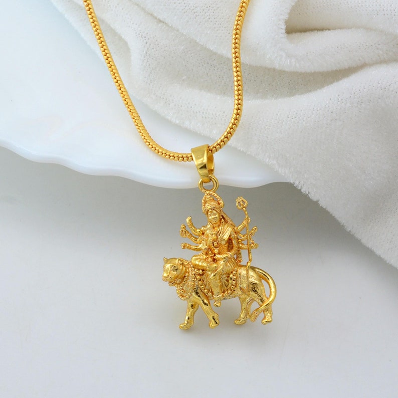 Gold Maa Durga Pendant | 18k Gold Hindu Goddess Necklace | Feminine ...