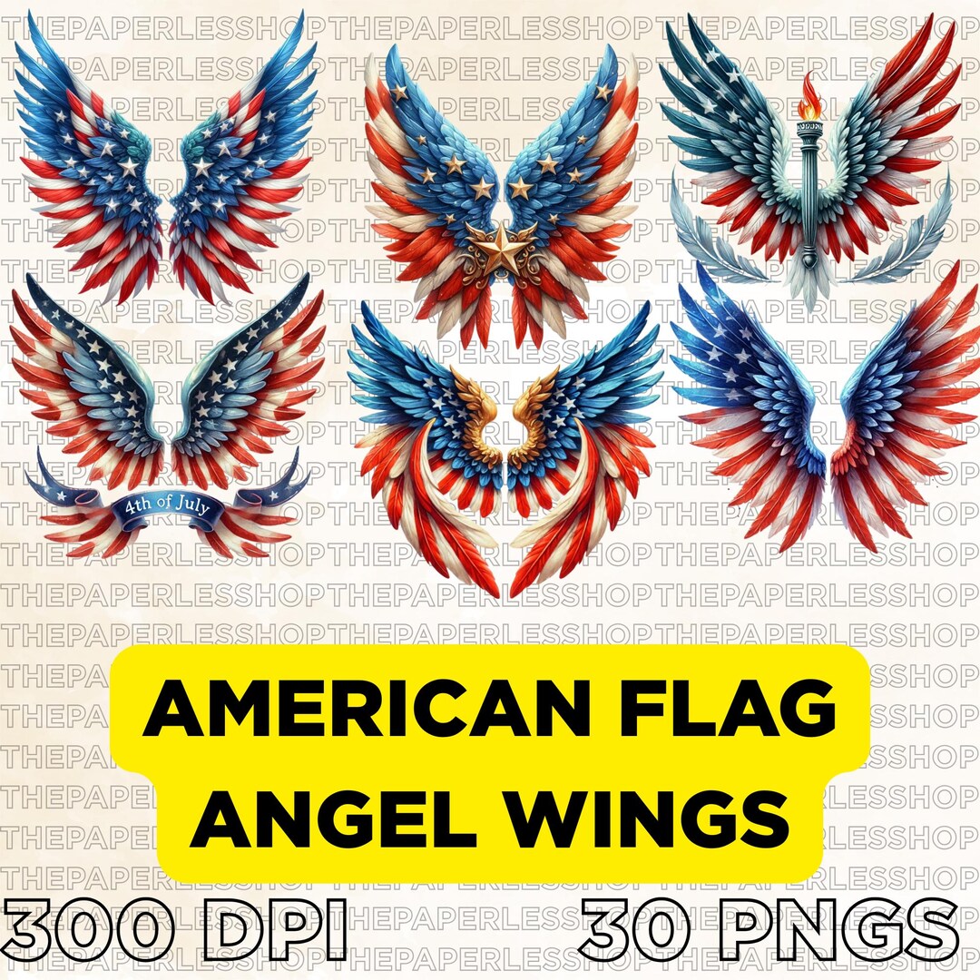 American Flag Angel Wings Clipart: Patriotic USA Eagle Feather PNG - Etsy