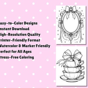 Coquette Bow Coloring Pages Bundle | 6 Relaxing Watercolor-friendly PDF ...