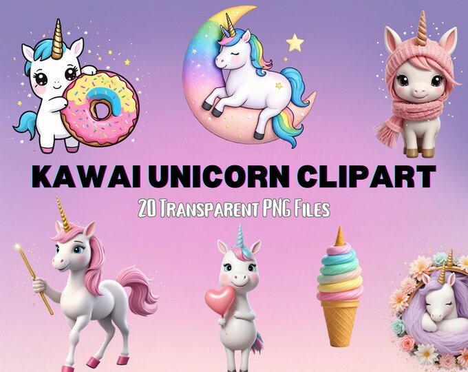 30 Cute Unicorn Party Clipart Bundle, Cute Unicorn Clipart, Rainbow ...