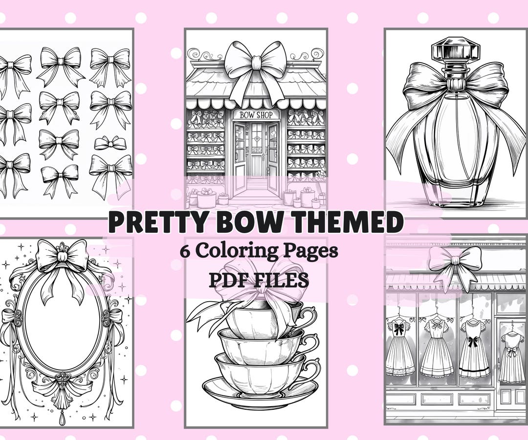 Coquette Bow Coloring Pages Bundle | 6 Relaxing Watercolor-friendly PDF ...