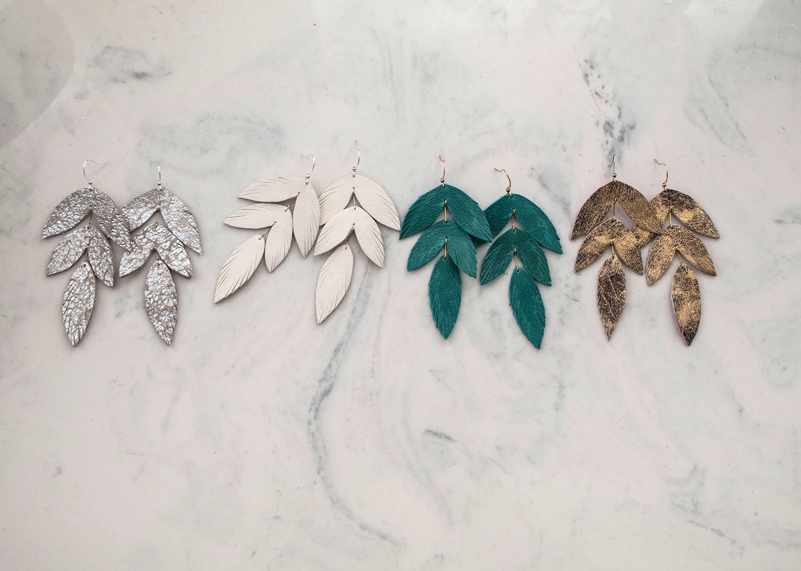 Tiered Distressed Silver Leather Feather Earrings. Bohemian Fashion ...
