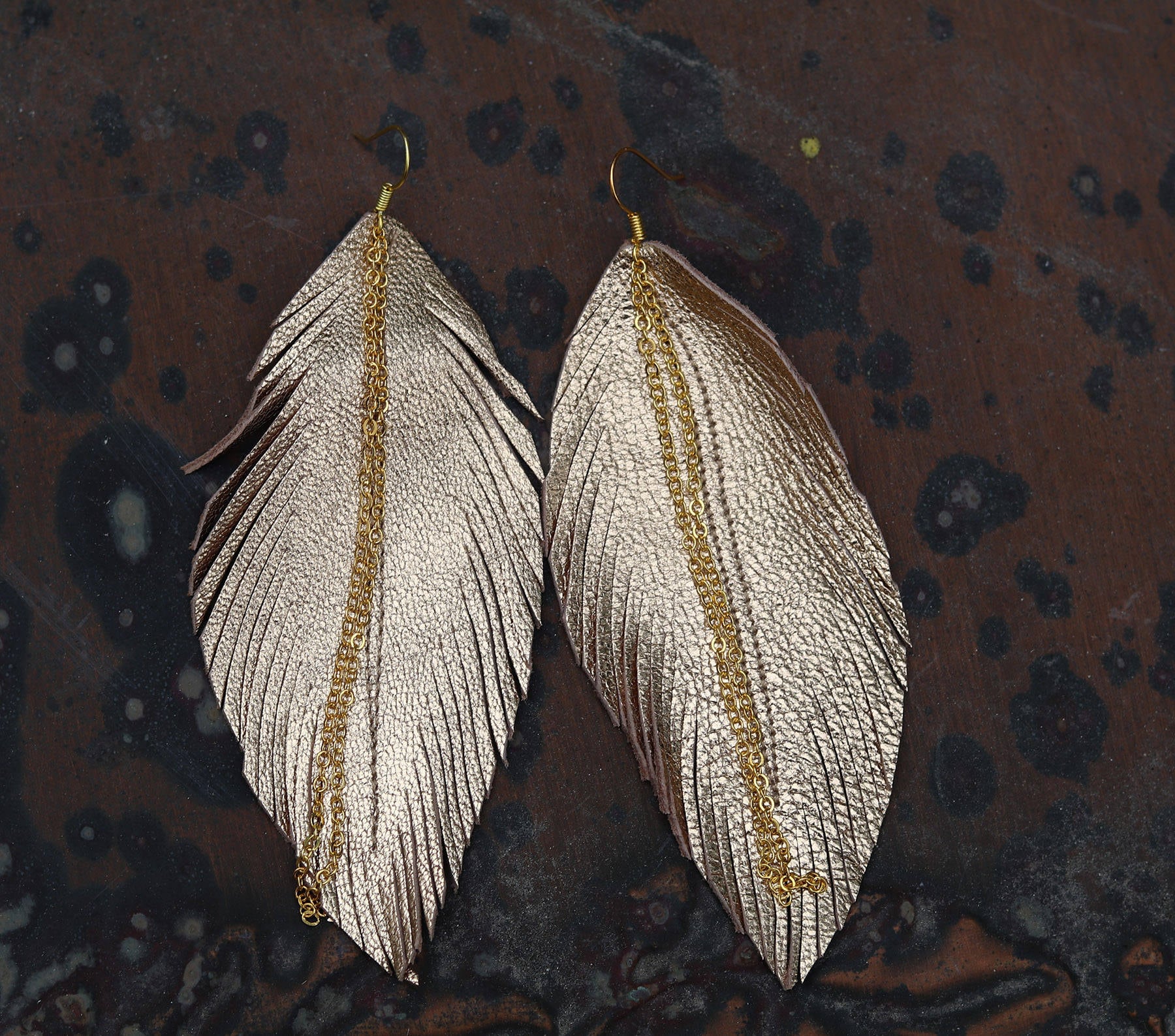 Leather Feather Earrings. Gold Feather Earrings. Gold Leaf Earrings ...