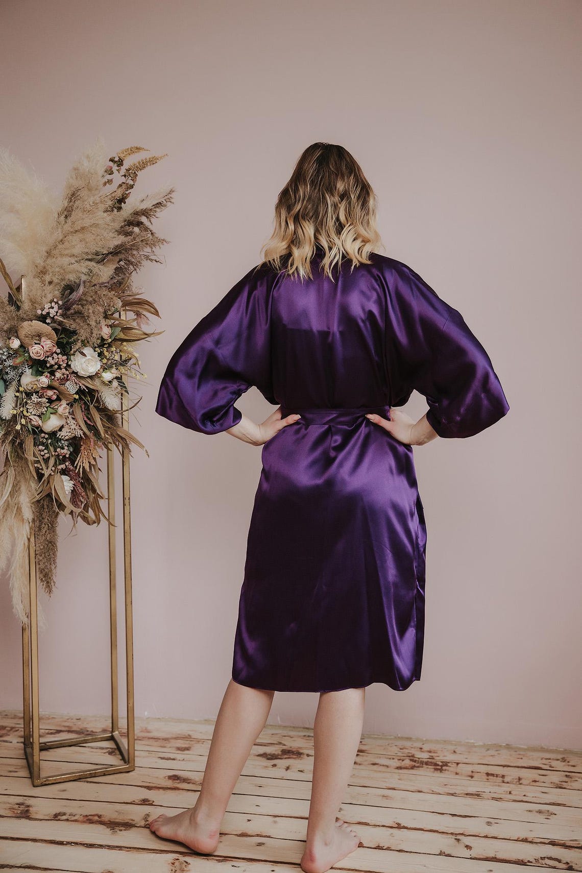 Natural Purple Silk Robe for Women, Long Purple Women's Robe, Kimono ...