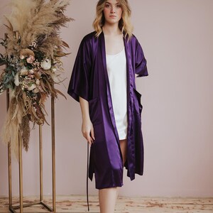 Natural Purple Silk Robe for Women, Long Purple Women's Robe, Kimono ...