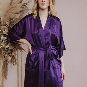 Natural Purple Silk Robe for Women, Long Purple Women's Robe, Kimono ...