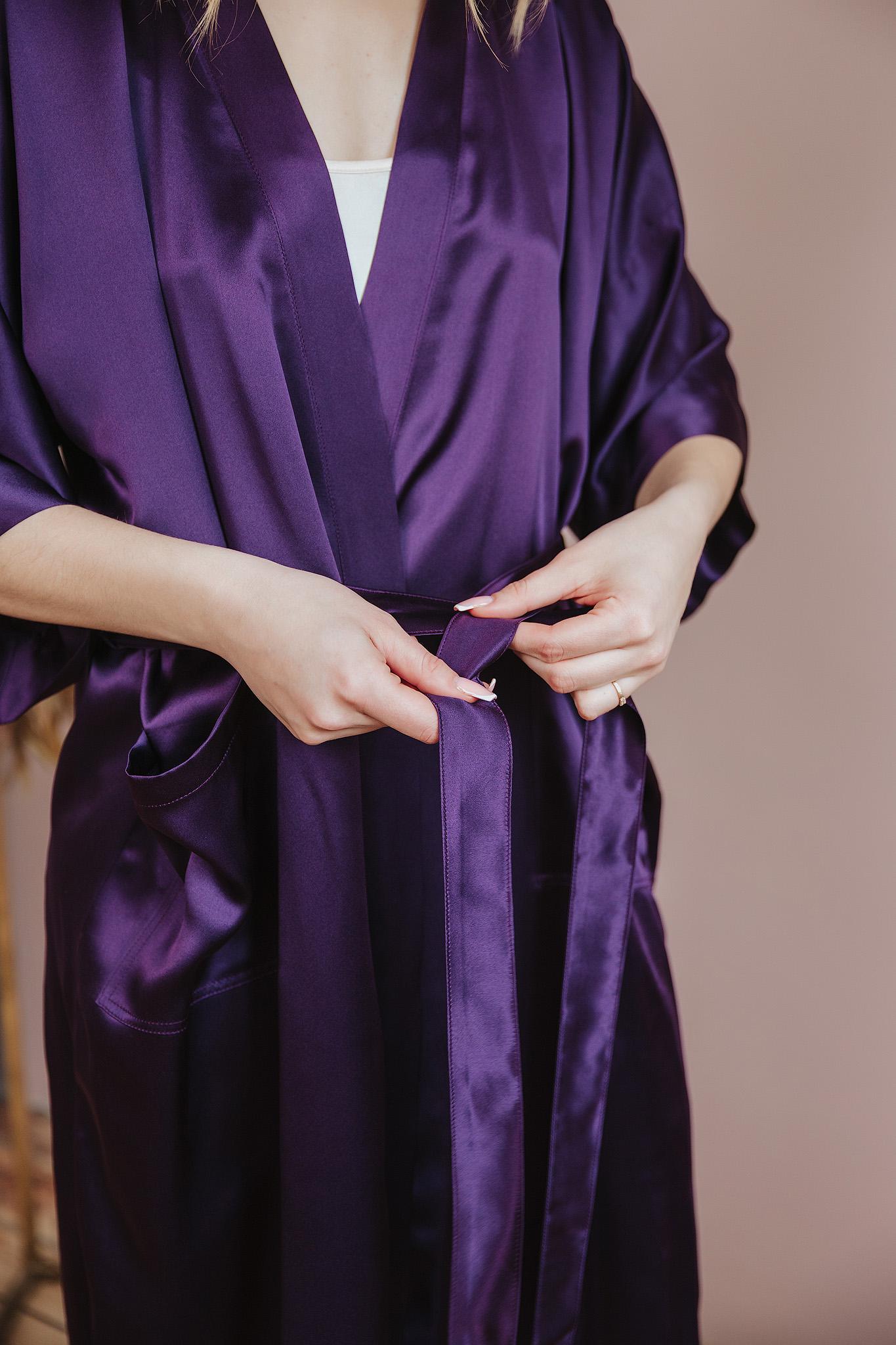 Natural Purple Silk Robe for Women, Long Purple Women's Robe, Kimono ...