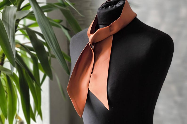 Short Silk Satin Neck Scarf, Copper Color Mulberry Silk Hair Tie ...