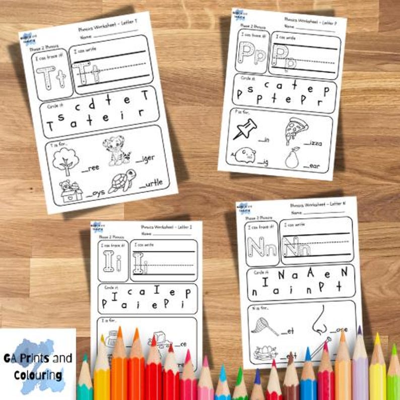 Phonics Worksheet - Phase 2 (S,A,T,P,I,N) - Etsy