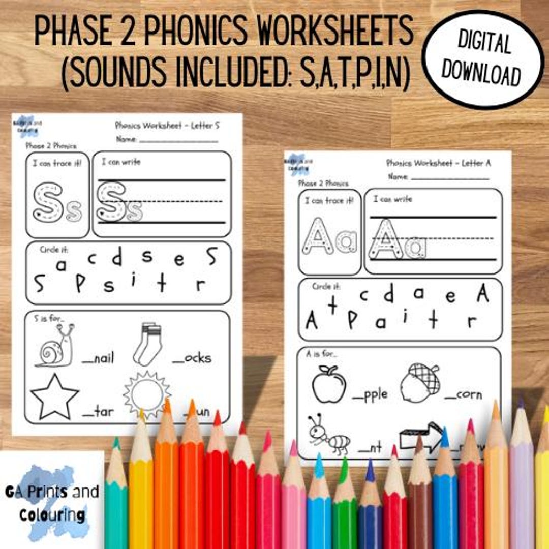 Phonics Worksheet - Phase 2 (S,A,T,P,I,N) - Etsy