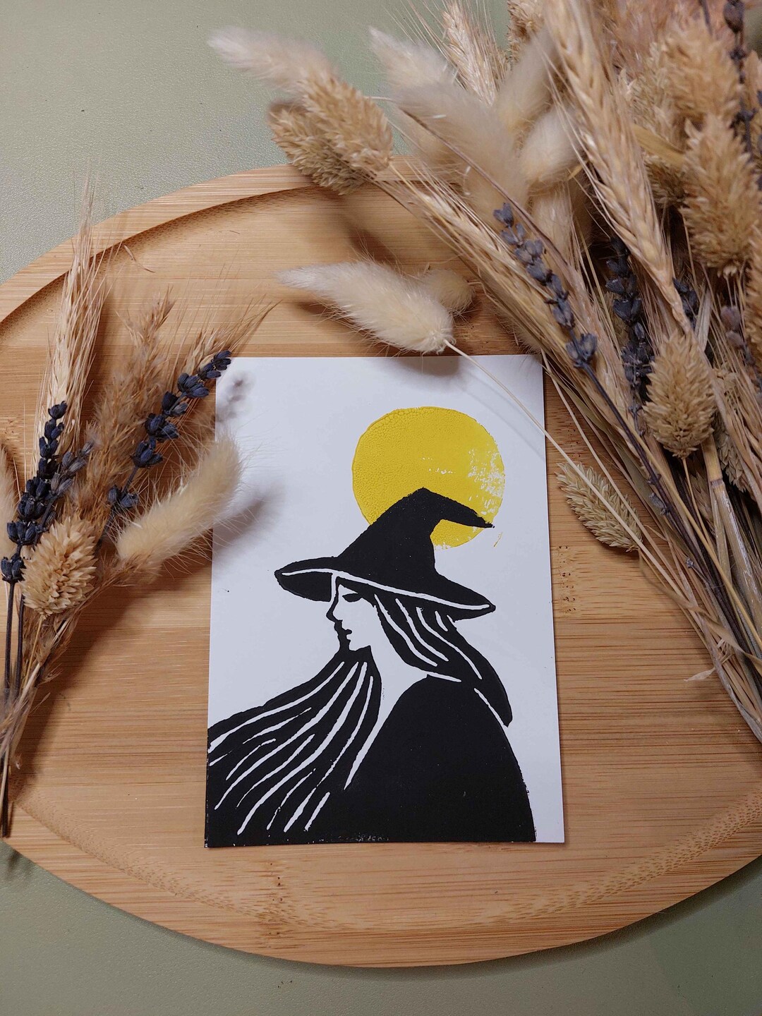 Linocut Print - Witch Under the Moon - Etsy