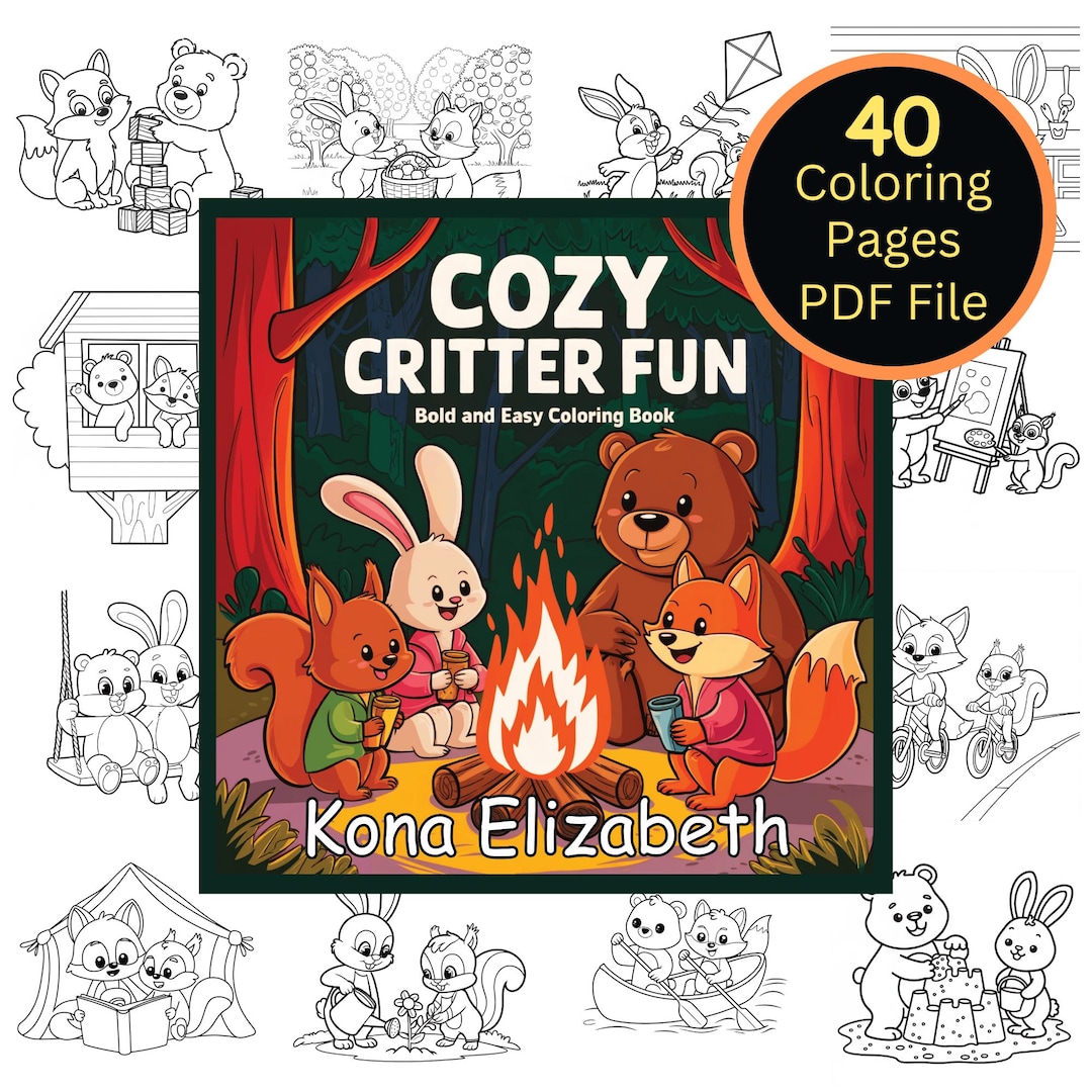 40 Original Printable Cozy Critter Adorable Animal Coloring Pages Bold ...