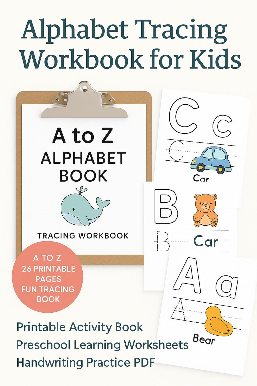 Preschool Alphabet Tracing Workbook: A-Z Letter Practice (PDF) - Etsy
