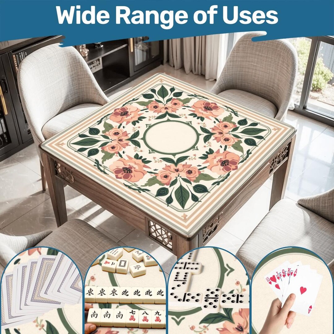 Luxury Mahjong Mat Floral Chinoiserie Non Slip Soft Pastel Peach Table ...