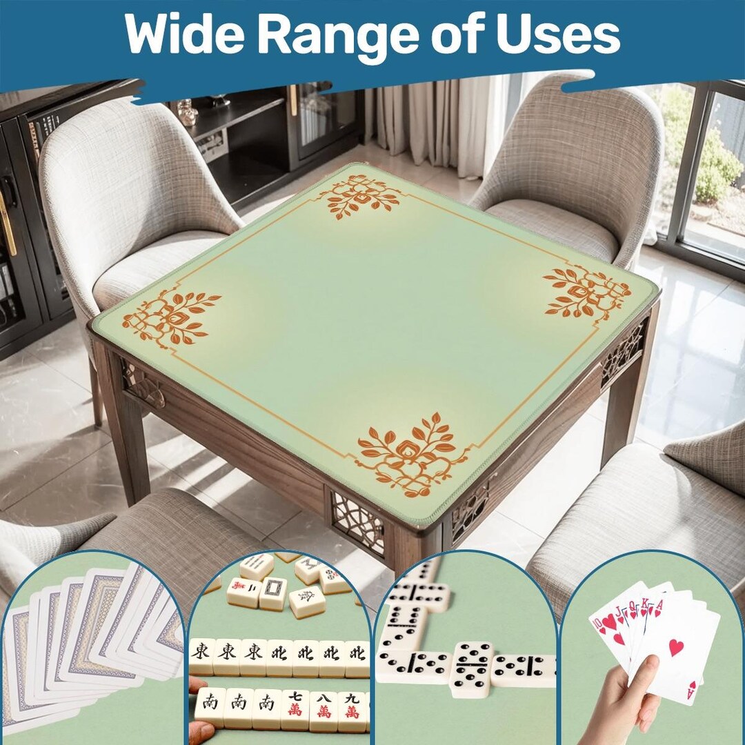 Pastel Green Floral Mahjong Mat • Premium Non-slip Game Table Cover ...