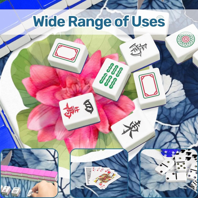 Koi Pond Mahjong Mat – Lotus Flower Mahjong Table Cover, Neoprene Non ...