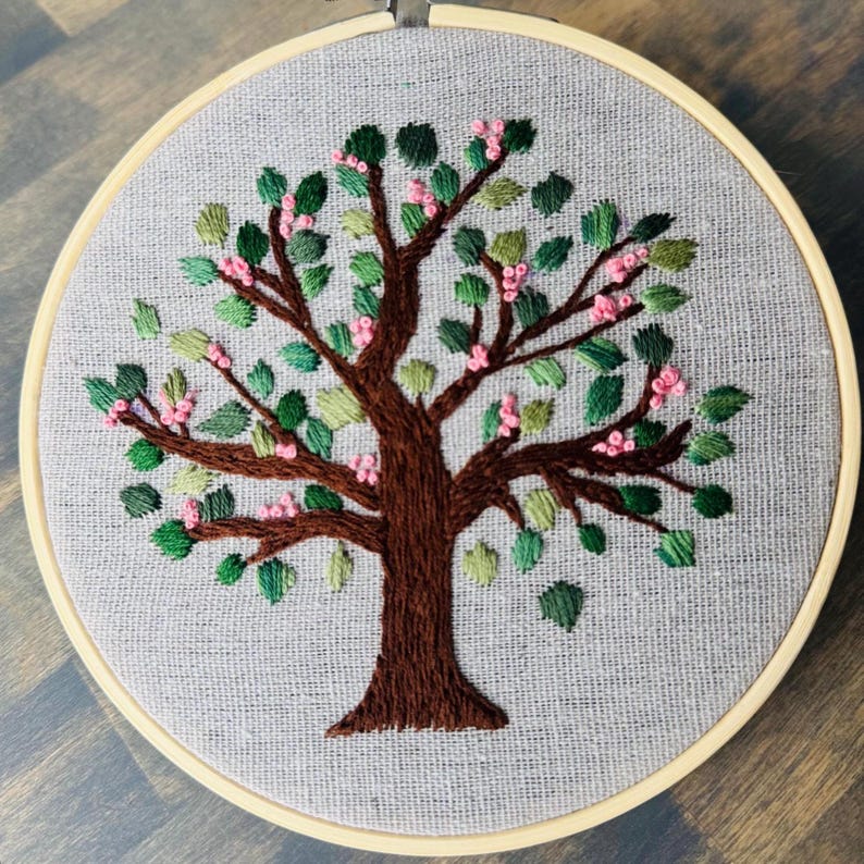 Hand-embroidered Spring Tree in Blossom - Etsy