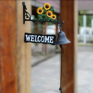 Sunflower Bell Welcome Sign - Cast Iron With Bell, Sunflower , Garden ...