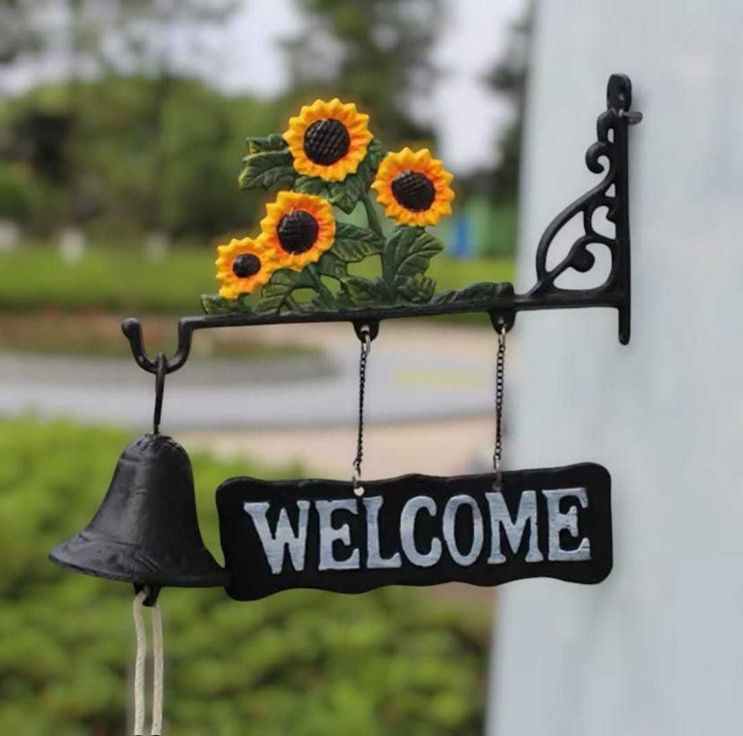 Sunflower Bell Welcome Sign - Cast Iron With Bell, Sunflower , Garden ...