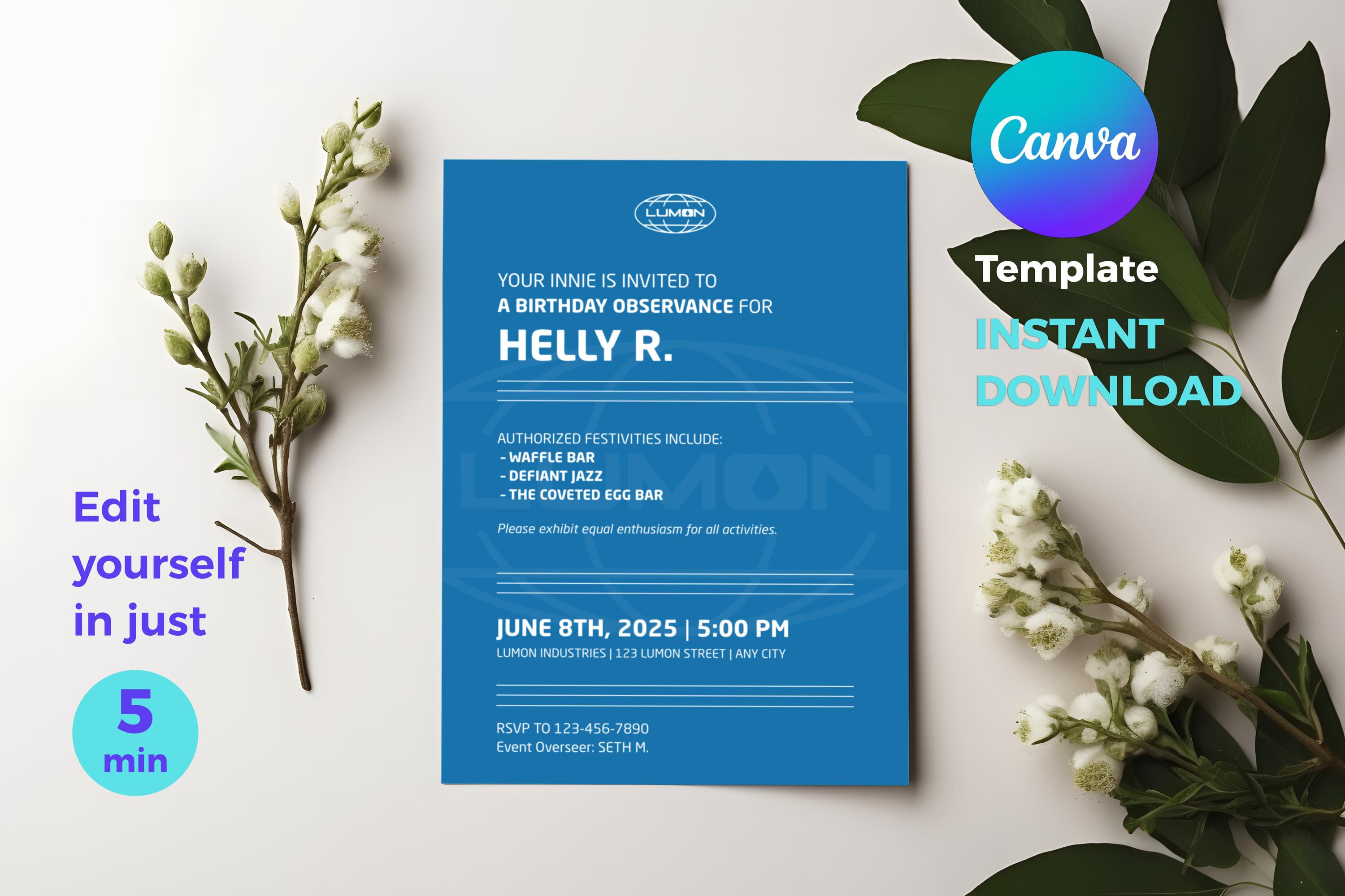 Severance Birthday Invite Template | Editable Lumon Party Card | Blue ...