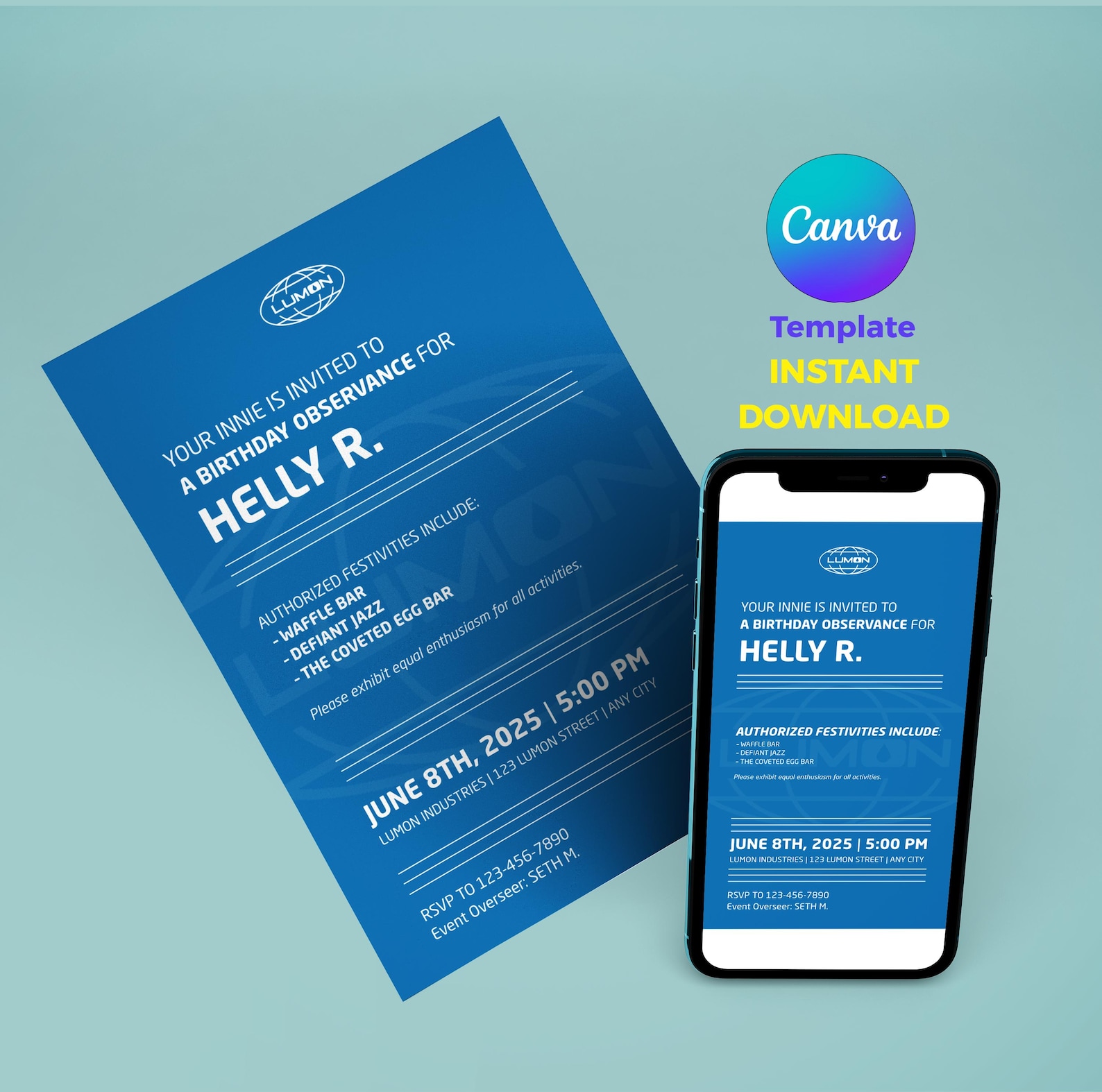 Severance Birthday Invite Template | Editable Lumon Party Card | Blue ...