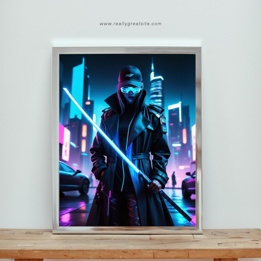 Neon Ronin | Cyberpunk Samurai AI Art | Futuristic Digital Download ...