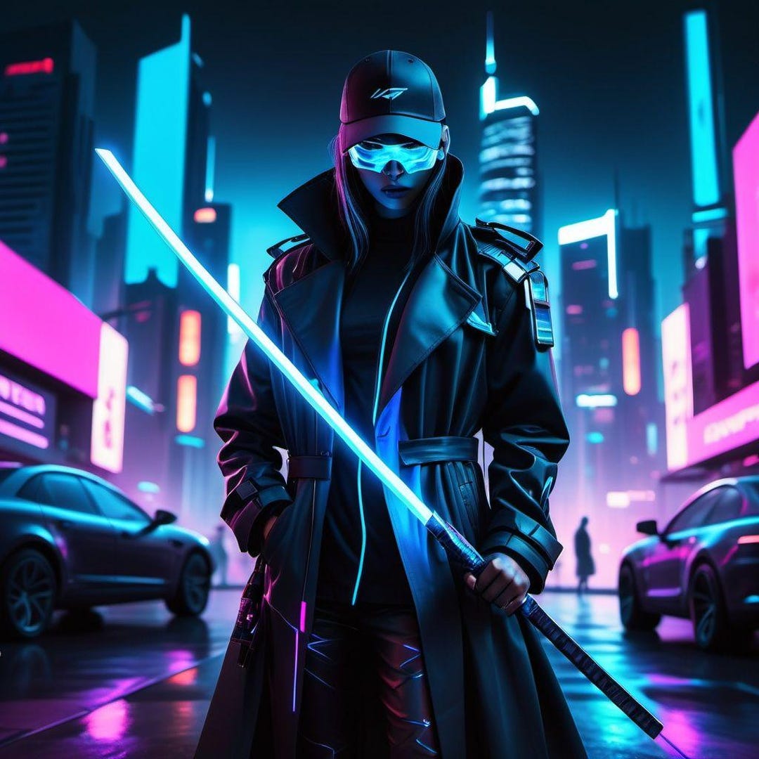 Neon Ronin | Cyberpunk Samurai AI Art | Futuristic Digital Download ...