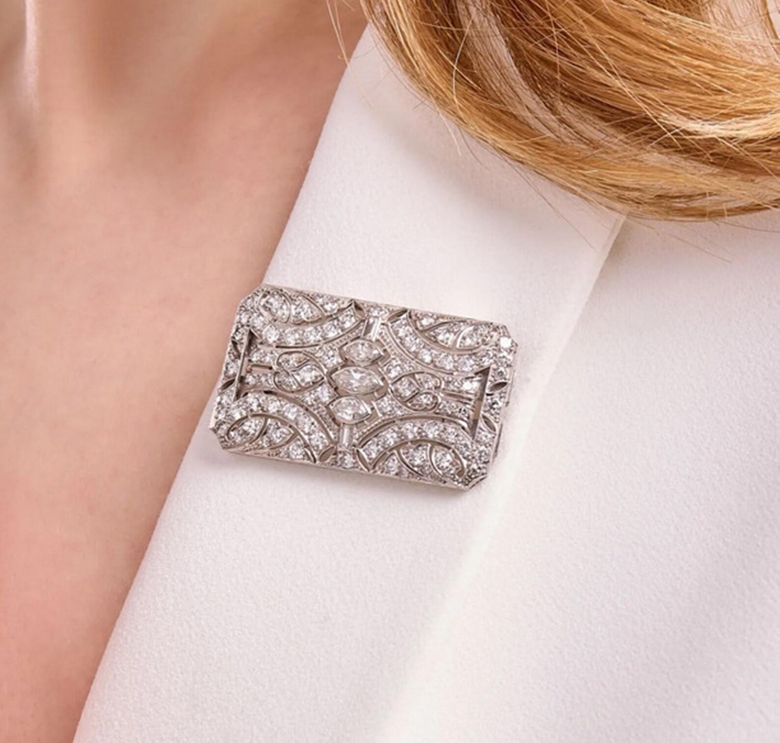 Antique Art Deco Victorian Brooch, Multi Shape Moissanite Diamond ...