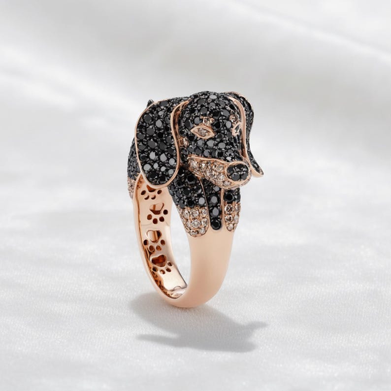 Dachshund Dog Ring, Round Cut CZ Stone Dog Ring, Gift for Dog Lover ...