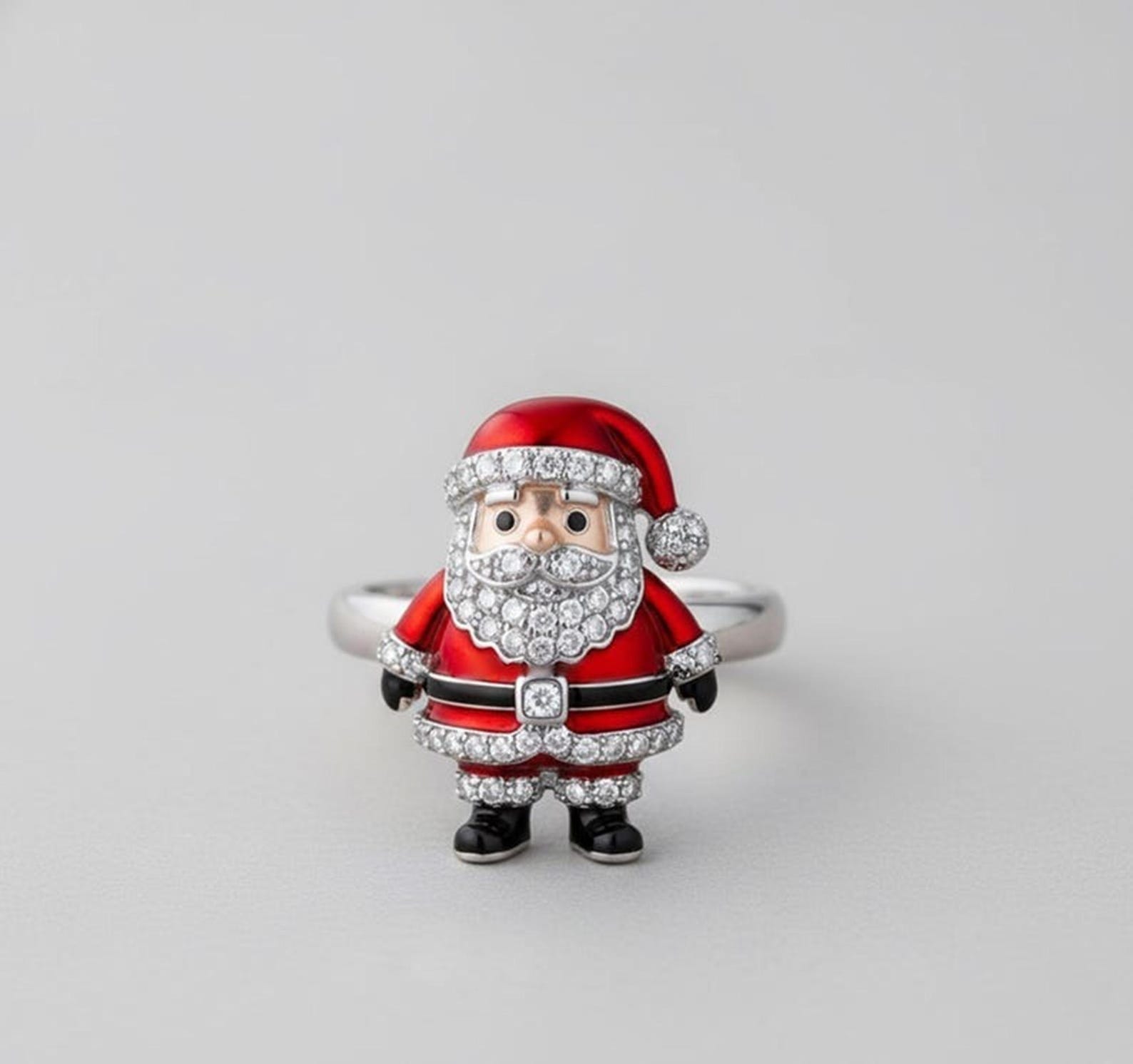 Santa Ring, Christmas Santa Ring, Round Moissanite Diamond Santa Claus ...