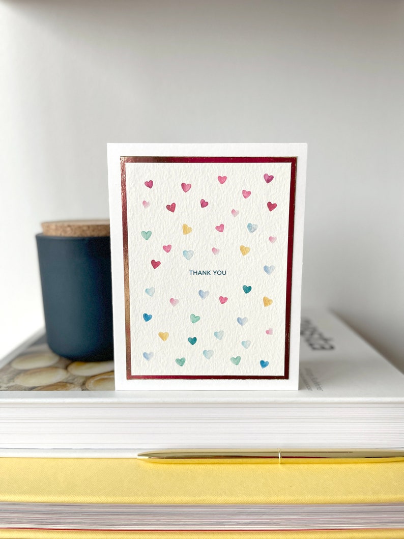 Handmade Thank You Card Watercolor Hearts Thanks Classy - Etsy