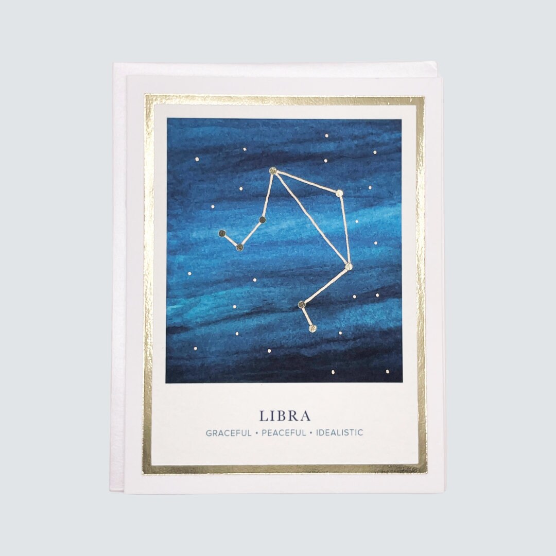 Libra Zodiac Card | Constellation Stars | Handcrafted Navy Gold Gel Pen ...