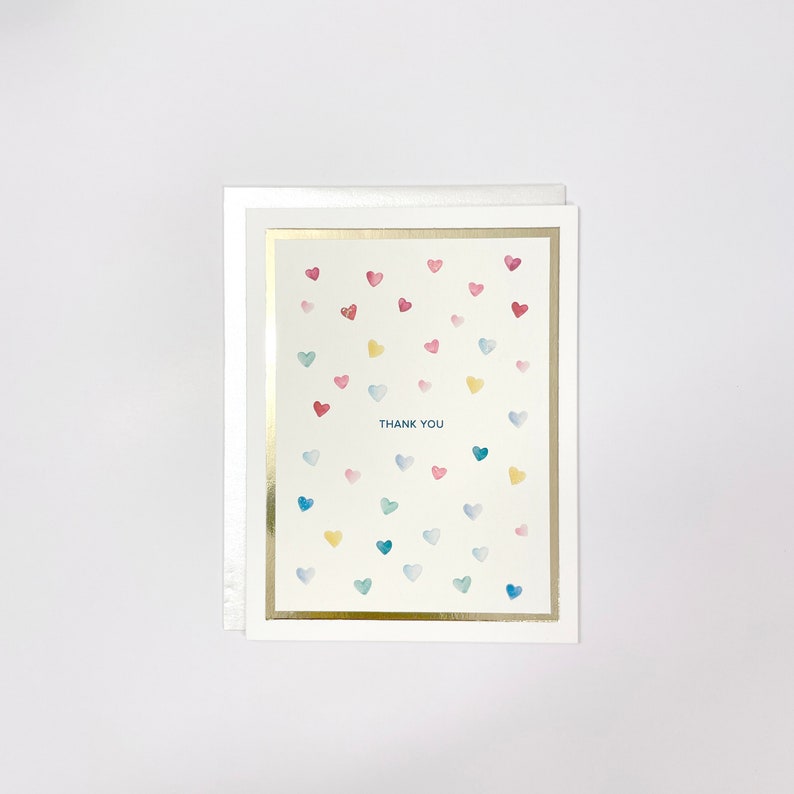 Handmade Thank You Card Watercolor Hearts Thanks Classy - Etsy