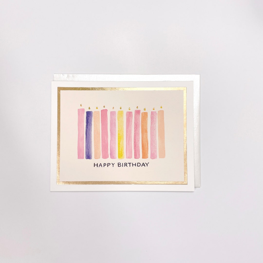Handmade Birthday Candles Card Watercolor Design Classy & - Etsy