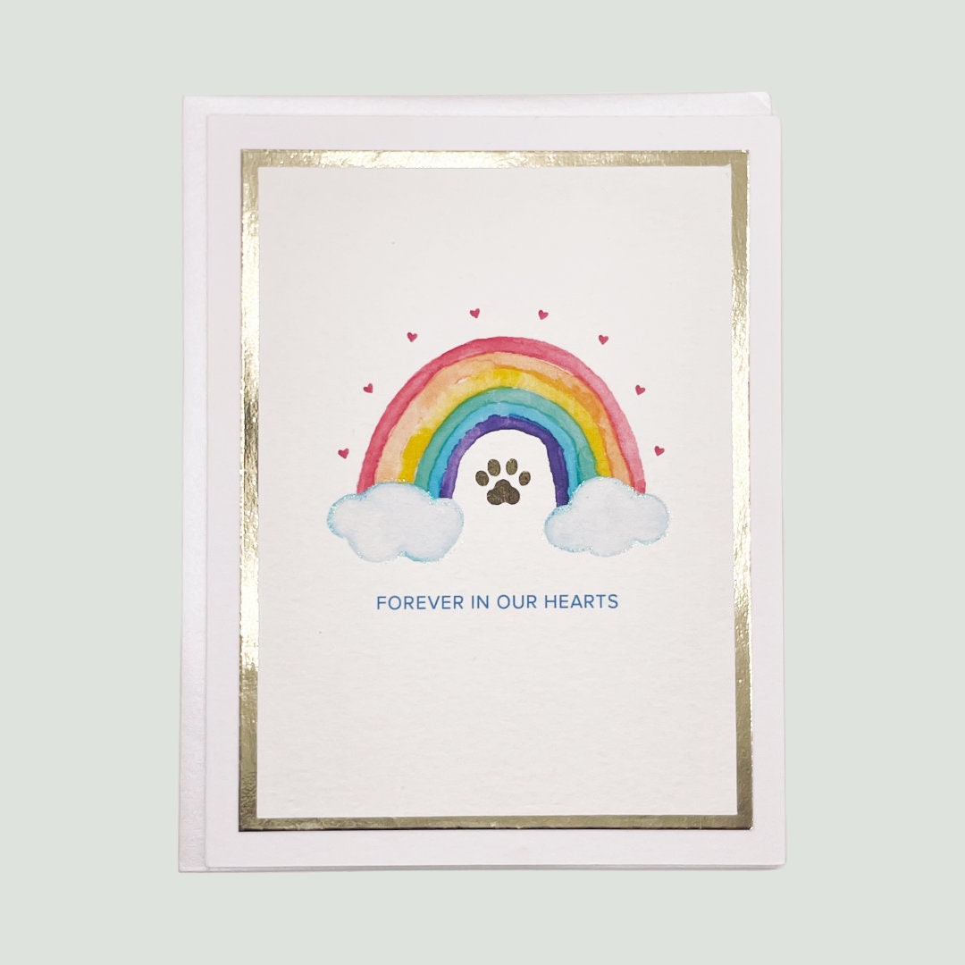 Handmade Pet Loss Sympathy Card | Watercolor Rainbow Bridge Paw Print ...