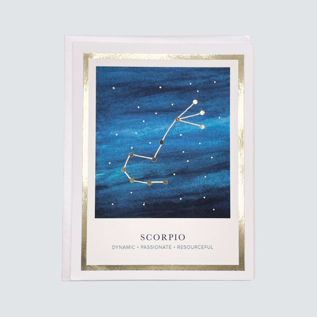 Scorpio Zodiac Card | Constellation Stars | Handcrafted Navy Gold Gel ...
