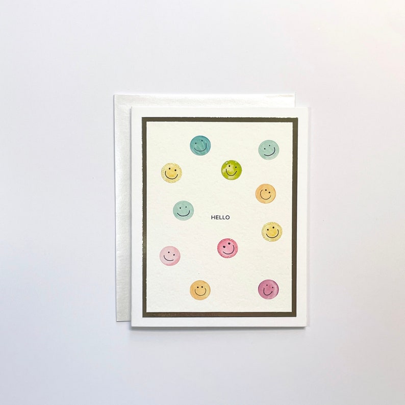 Handmade Hello Smileys Card Watercolor Smiley Faces Hello - Etsy