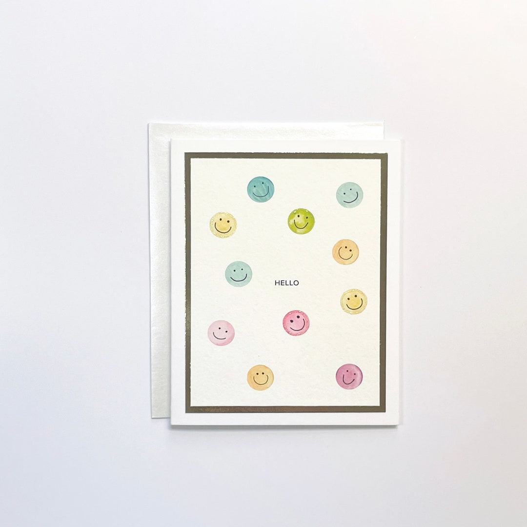 Handmade Hello Smileys Card Watercolor Smiley Faces Any - Etsy