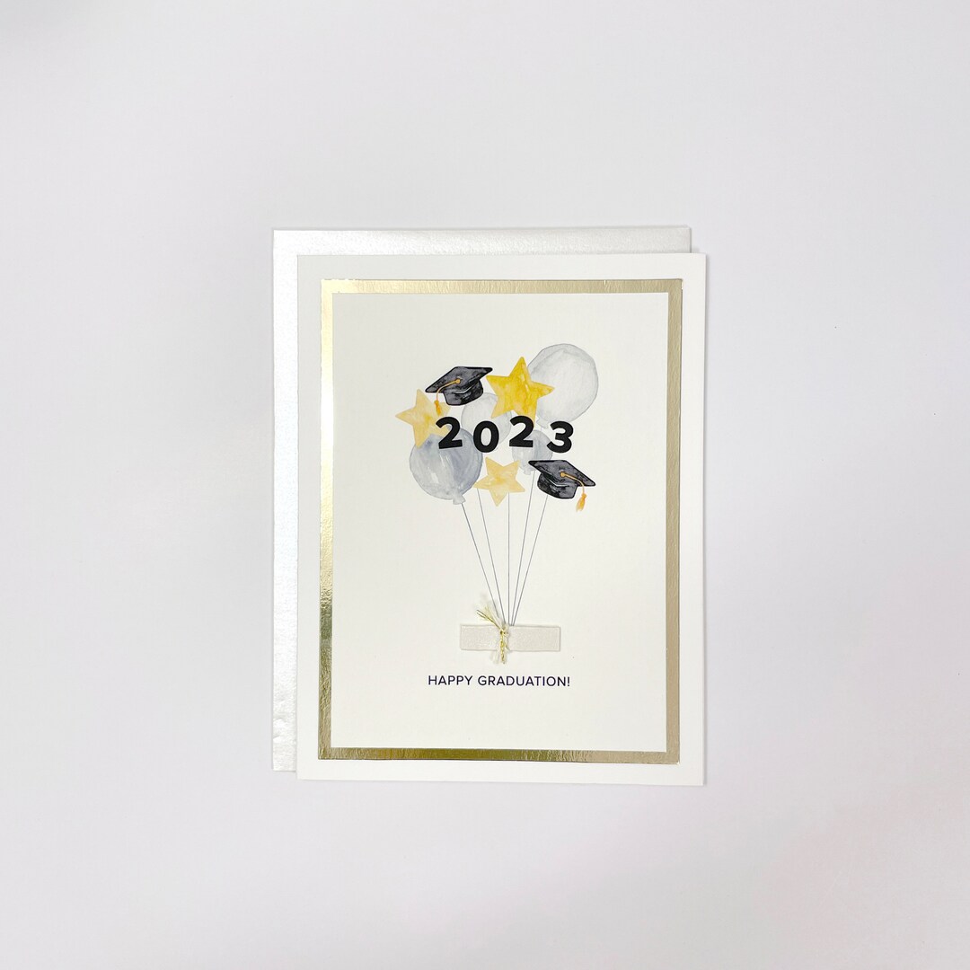 Handmade Graduation Card Watercolor, Commencement, Diploma, Balloons ...