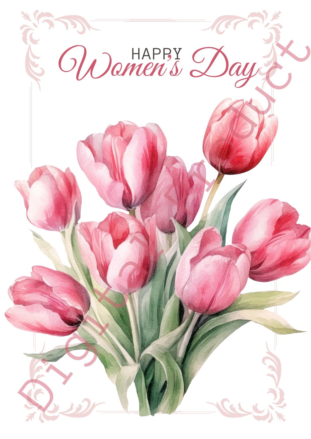 Happy Women’s Day Card | Floral Digital Greeting Card | Printable Tulip ...